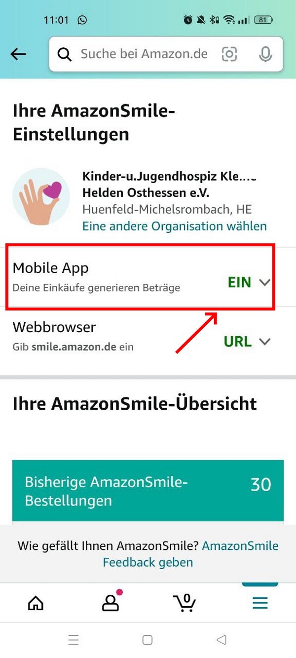 Amazon-Smile in der App aktivieren: So gehts