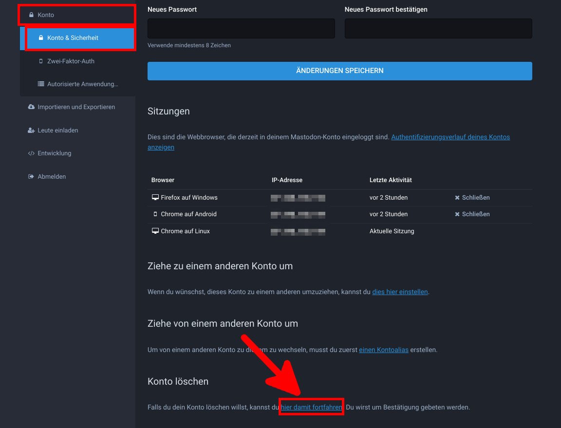 Mastodon: Konto löschen – so geht's