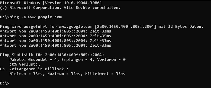 IPv6: Ping in Windows, Android und iPhone