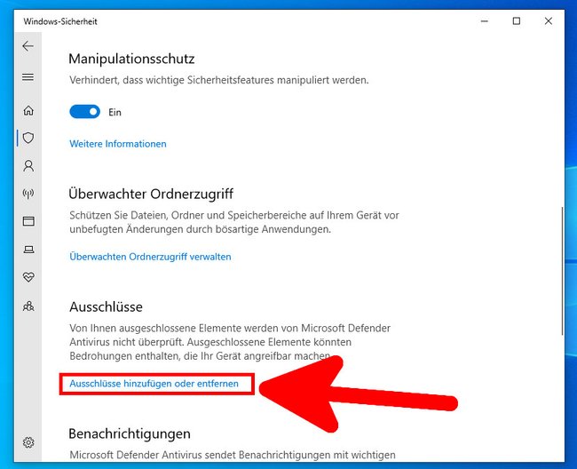 Windows Defender: Ausnahme hinzufügen (Windows 10/11)