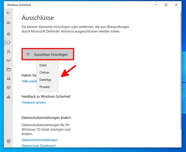 Windows Defender: Ausnahme hinzufügen (Windows 10/11)