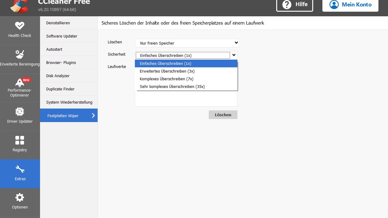 Mit dem CCleaner Wiper freien Speicher sicher loschen