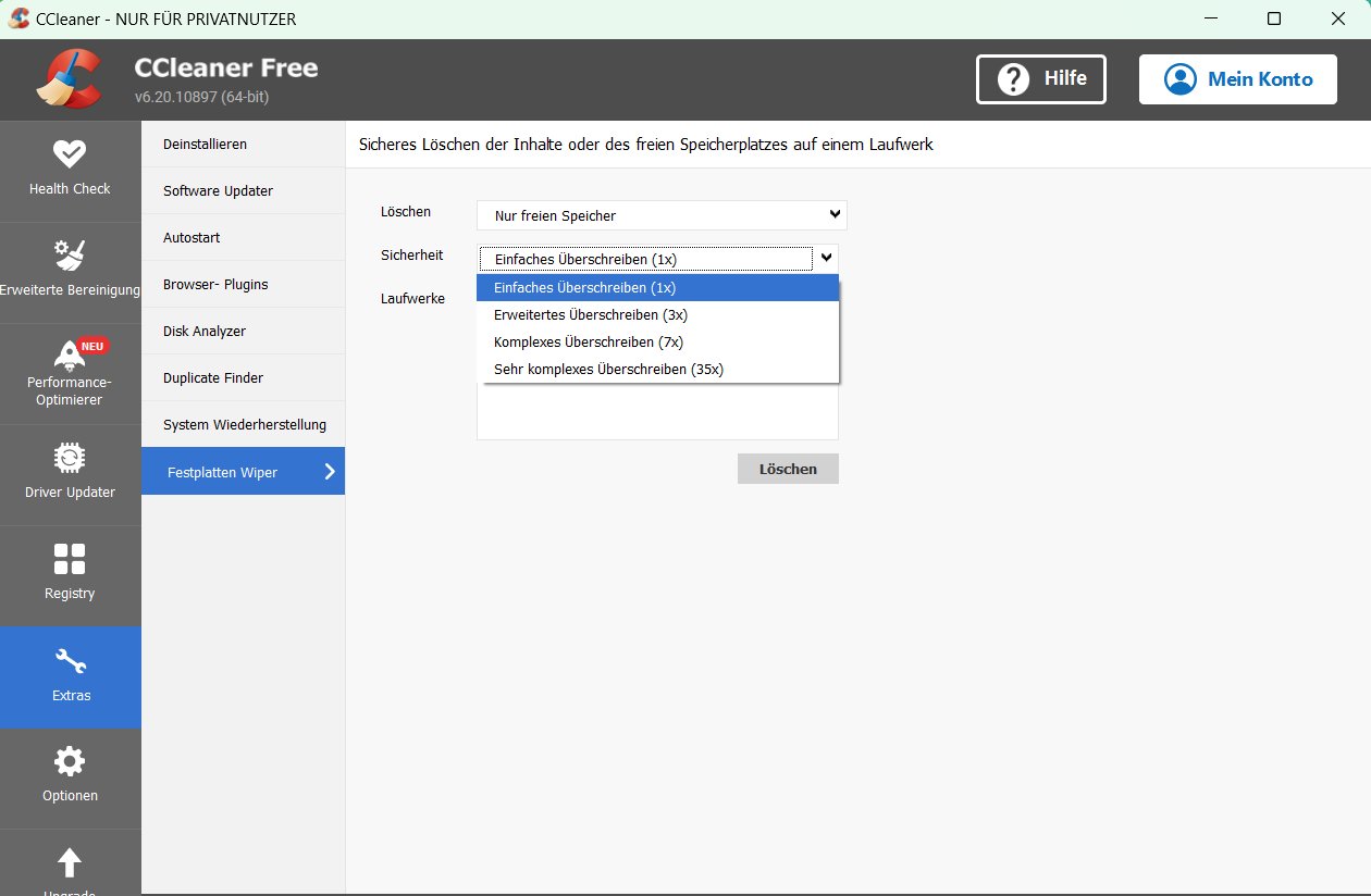 Mit dem CCleaner Wiper freien Speicher sicher löschen