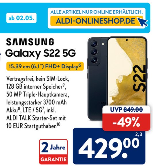Aldi verkauft ab heute das Samsung Galaxy S22 zum Schnäppchenpreis