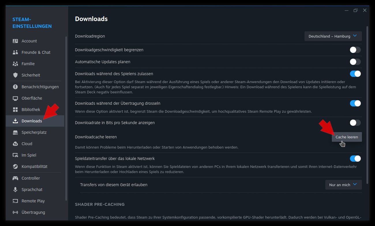 Steam Download-Cache leeren auf Steam Deck & PC